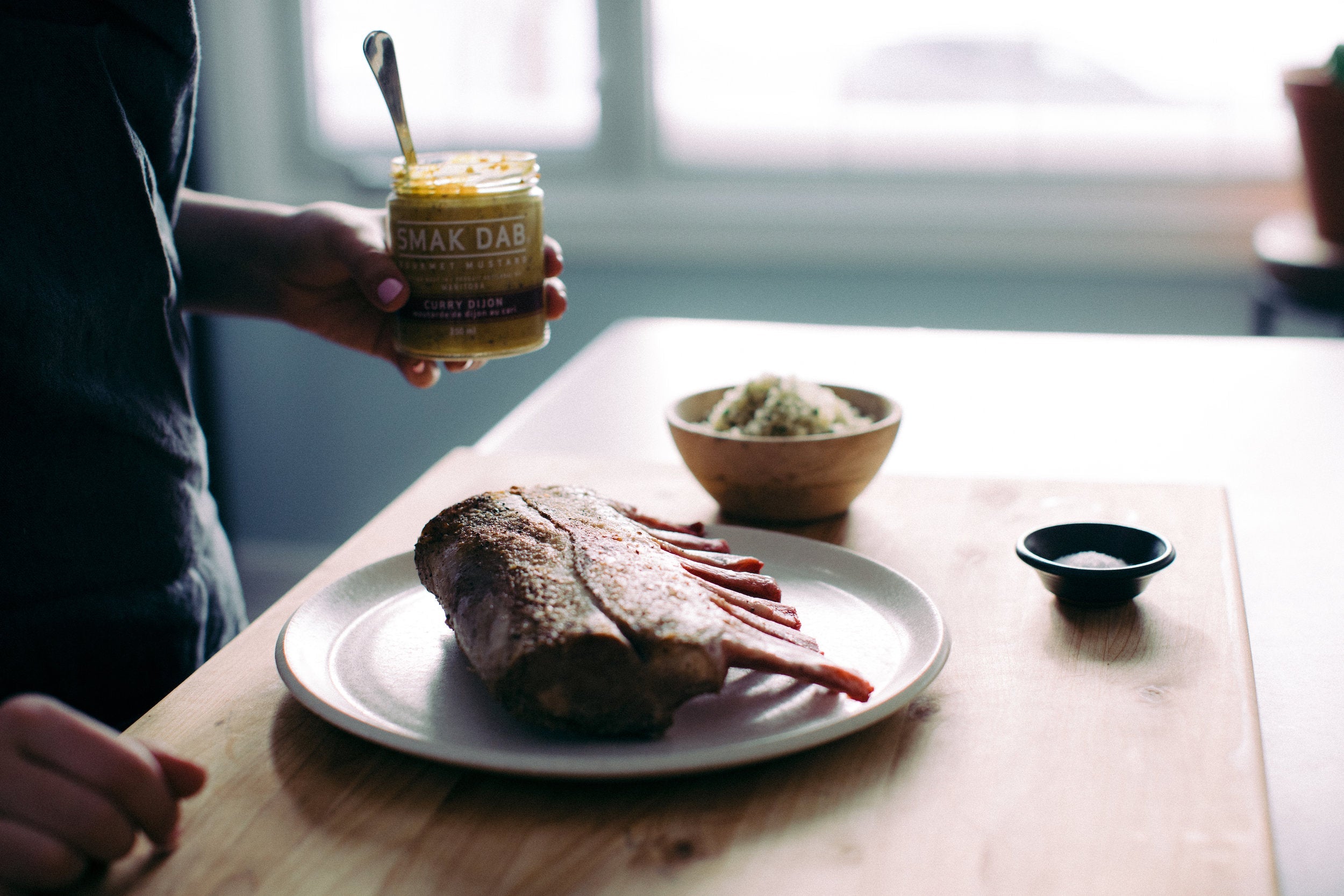 Dijon & Herb Crusted Lamb with Decadent Red Wine Sauce – Smak Dab Mustard